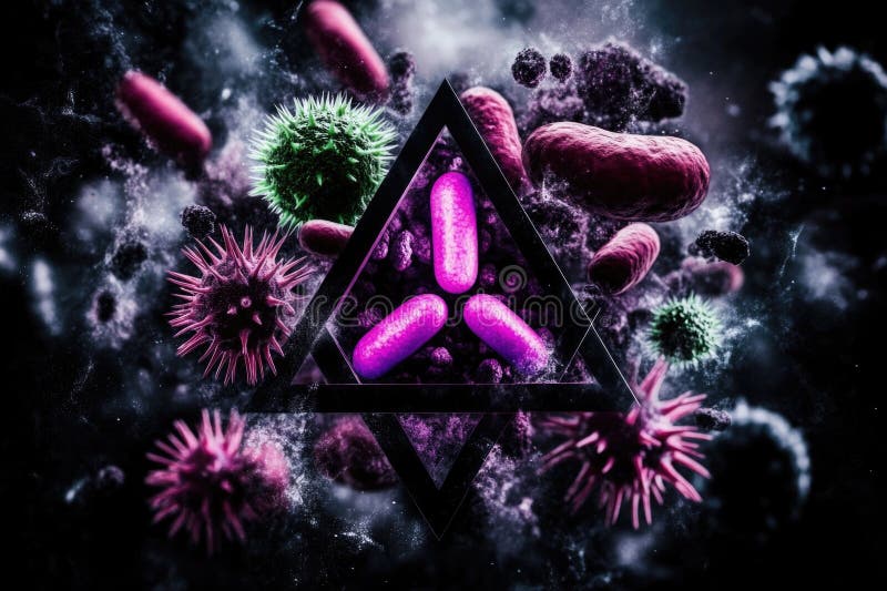 Surreal Microbial World with Neon Bacteria and Viruses in Triangular ...