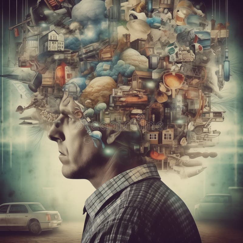 Surreal Mind Filled with Eclectic Brainstorm Ideas and Objects Stock ...