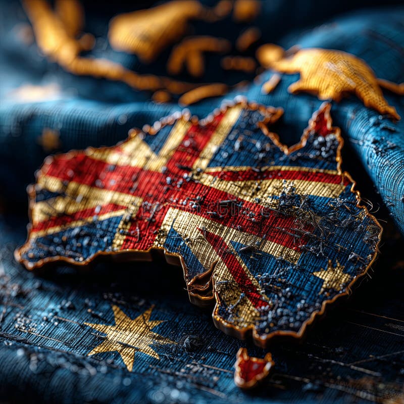 A Surreal, Miniature Landscape with Australia Map and Flag, Bordered by ...