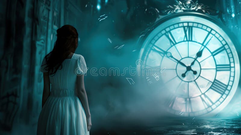 Surreal Moment of a Woman Standing in Front of Clock. Generative Ai ...