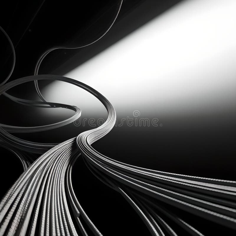 Surreal Monochrome Cables Twisting Infinitely: Dramatic Shadows, Sci-Fi ...