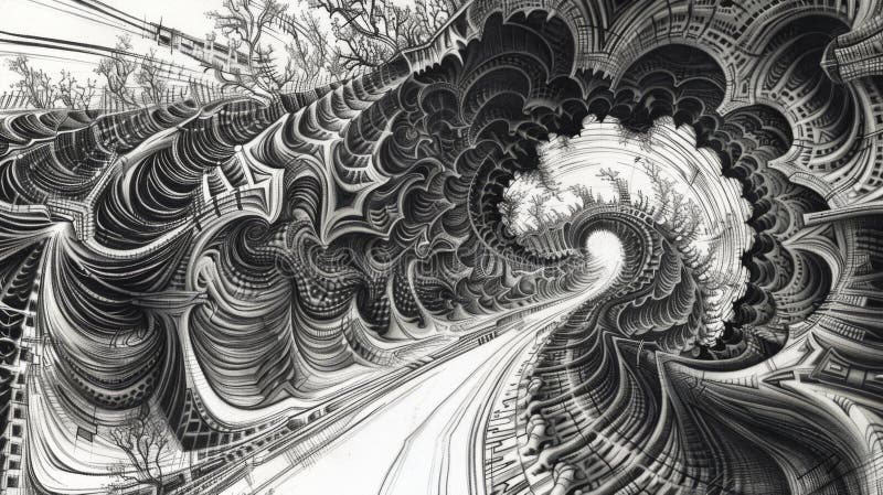 Surreal Monochrome Vortex Drawing with Hypnotic Patterns Stock Photo ...