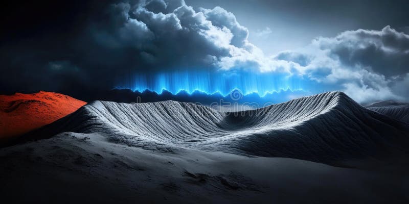 Surreal Mountain Landscape with Dramatic Clouds and Aurora Stock Image ...