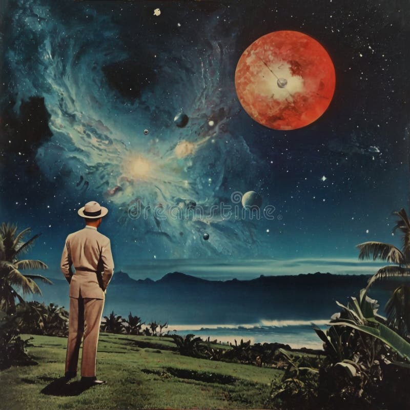 Surreal Multi-Planet Landscape Over Ocean Horizon Stock Illustration ...