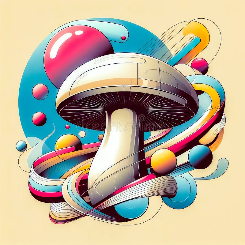Surreal Mushroom Amidst Colorful Abstract Shapes Stock Photo - Image of ...