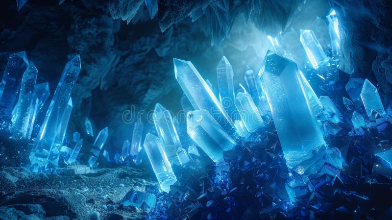 A Surreal and Mystical Cave Filled with Glowing Blue Crystals. the ...