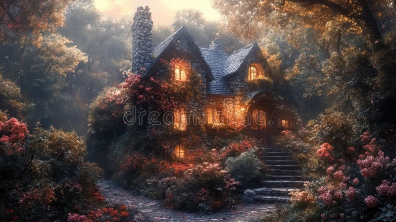 Surreal Mystical Cottage. Fantasy Artwork Stock Illustration ...