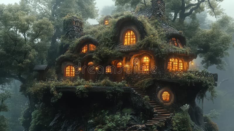 Surreal Mystical Cottage. Fantasy Artwork Stock Illustration ...