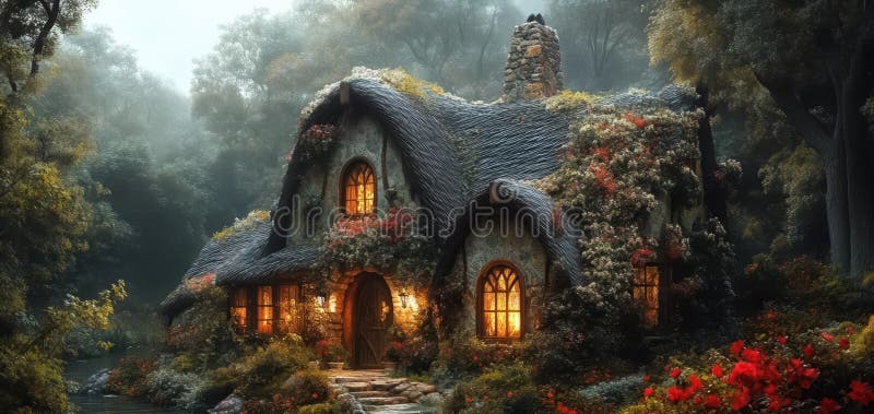 Surreal Mystical Cottage. Fantasy Artwork Stock Illustration ...