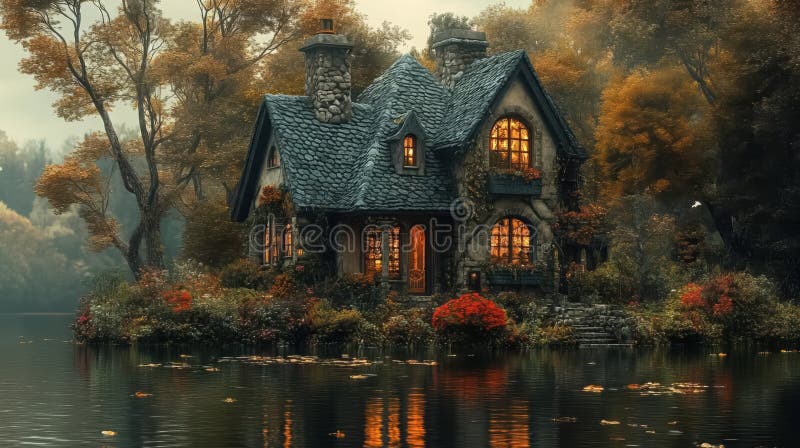 Surreal Mystical Cottage. Fantasy Artwork Stock Illustration ...