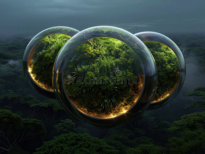 Surreal Nature Spheres in the Forest Stock Illustration - Illustration ...
