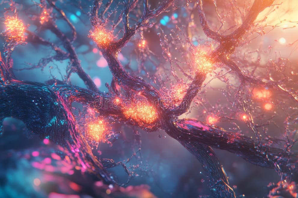 Surreal Network Visualization of Interconnected Nodes with Bright ...