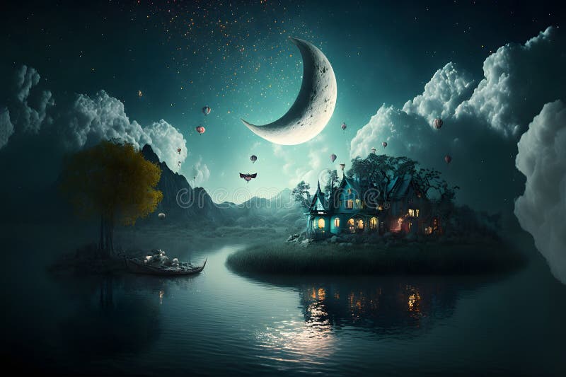 Surreal Night Island Dreamscape, Neural Network Generated Art Stock ... Surreal Night Island Dreamscape, Neural Network Generated Art Stock ...