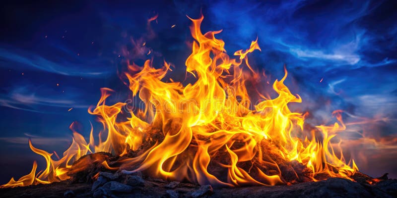 A Surreal Night Sky Dance of Fire Abstract Flames and Vibrant Colors in ...