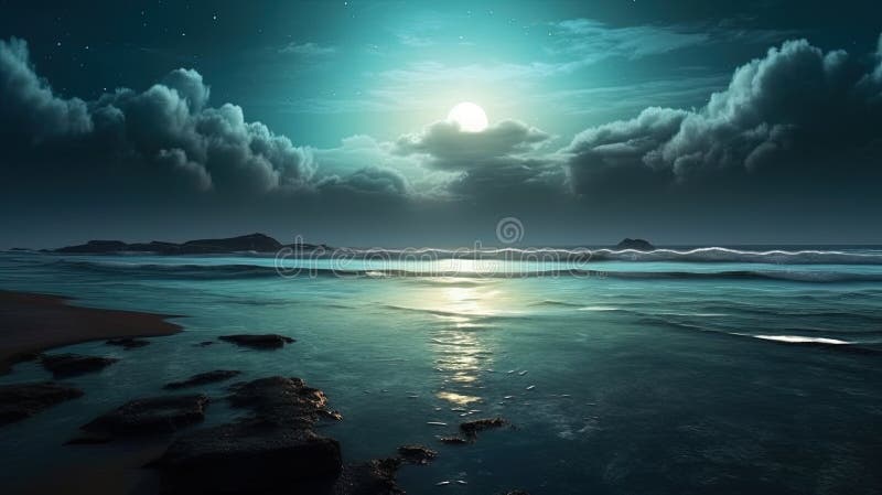 Surreal Ocean Moonlight Artwork Stock Image - Image of dreamlike ...