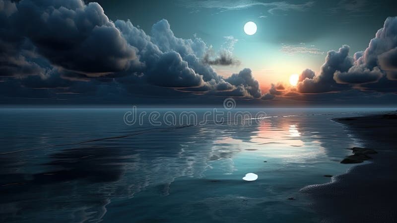 Surreal Ocean Moonlight Artwork Stock Illustration - Illustration of ...
