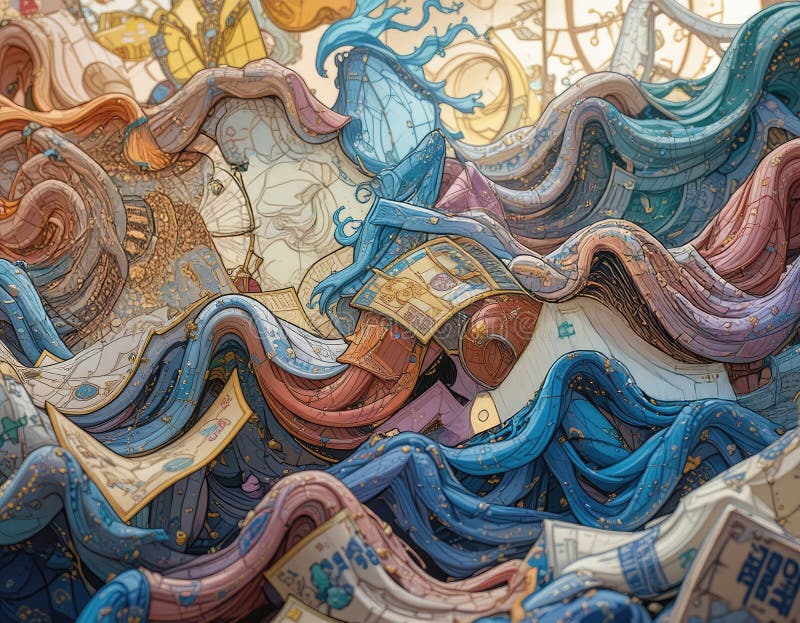 Surreal Ocean Wave Artwork with Antique Elements and Intricate Details ...