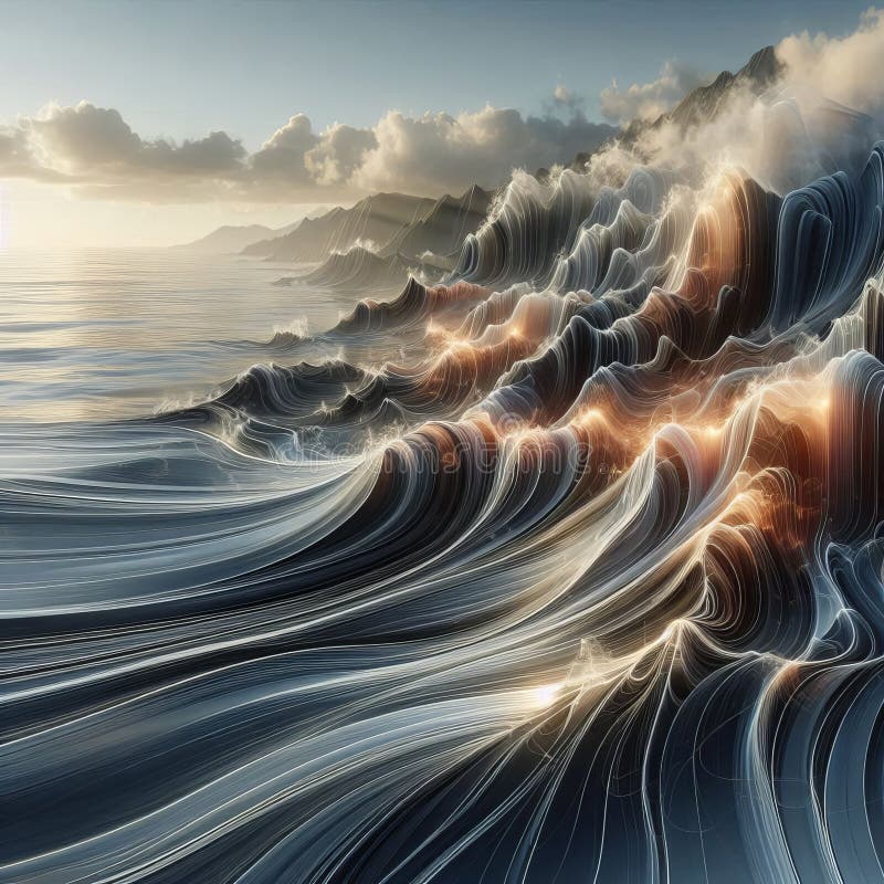 Surreal Ocean Waves in a Dramatic Digital Landscape Stock Photo - Image ...
