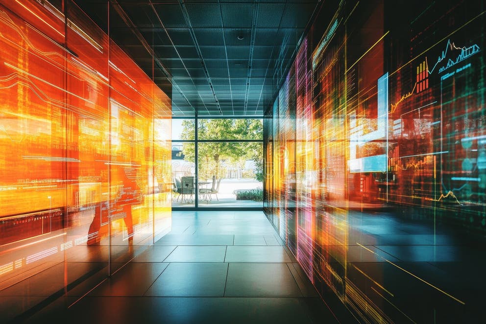 Surreal Office with Walls Made of Digital Graphs and Data ...