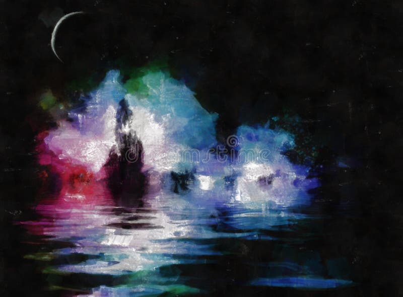 Moonlight stock illustration. Illustration of painting - 121958782