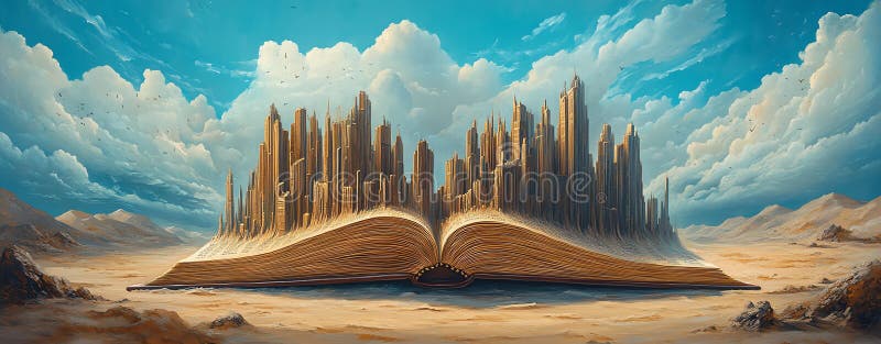 A Surreal Open Book Landscape Featuring Towering Sand Structures Under ...