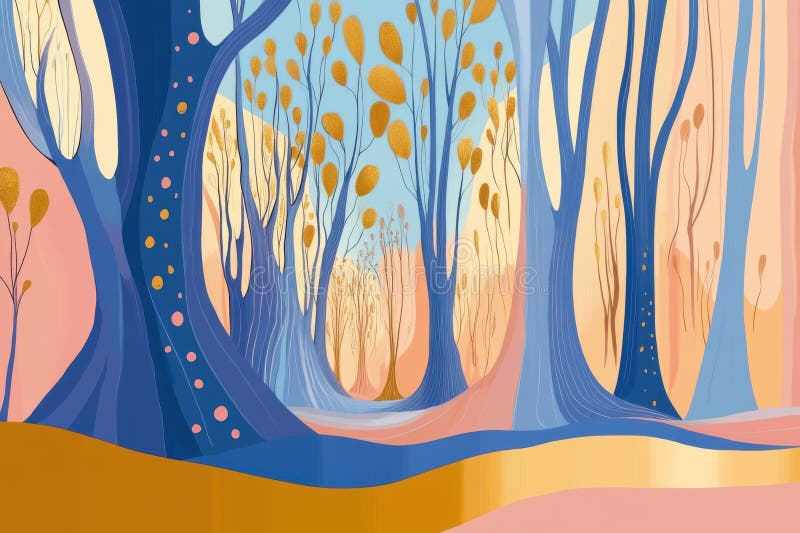 Surreal Optical Illusion Forest with Minimalistic Art Trees Stock ...