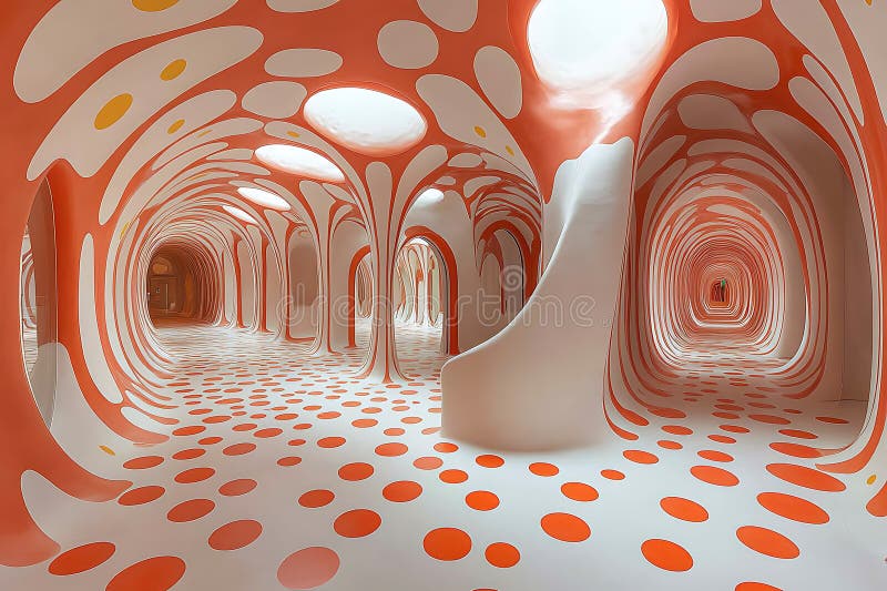 Surreal Orange and White Abstract Corridor Interior Design, Modern ...