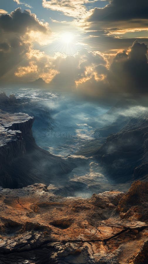 Surreal Otherworldly Landscape with Ethereal Light and Clouds Stock ...