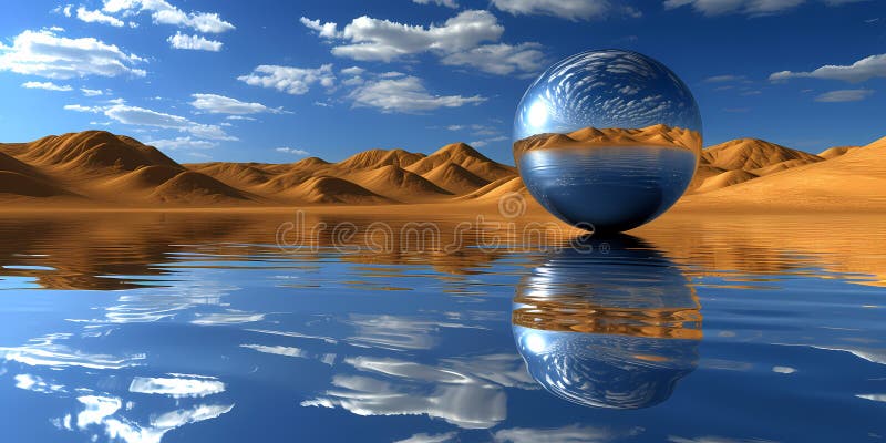 Surreal Panoramic Background - a Reflection of a Sphere in Water Stock ...