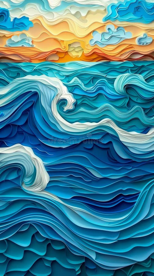 Surreal Paper Cut Waves in Gradient Hues. Generative Ai Stock ...