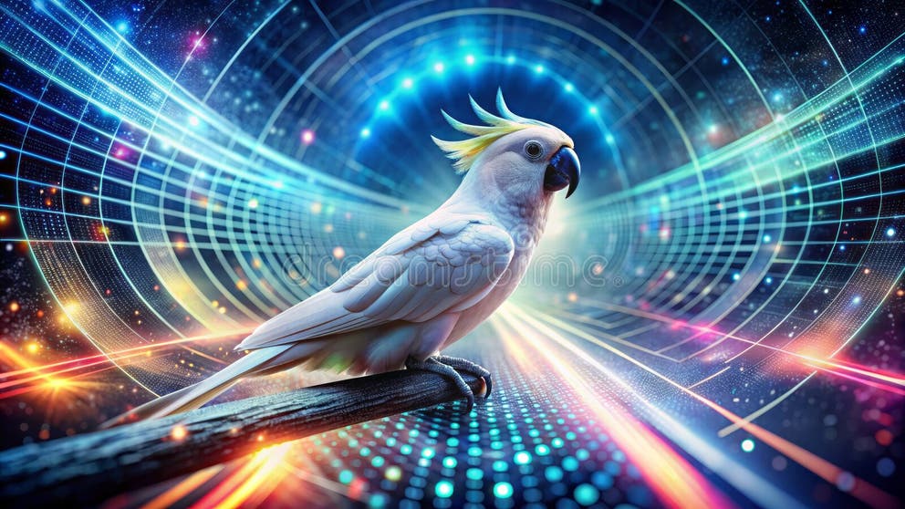 Surreal Parrot on a Digital Grid a Futuristic Avian in a Binary ...