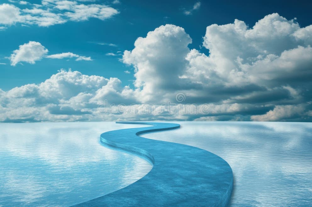 Surreal Pathway Over Water and Clouds Stock Image - Image of adventure ...