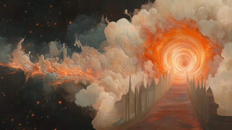 A Surreal Pathway through Swirling Clouds Leading To a Glowing Portal ...