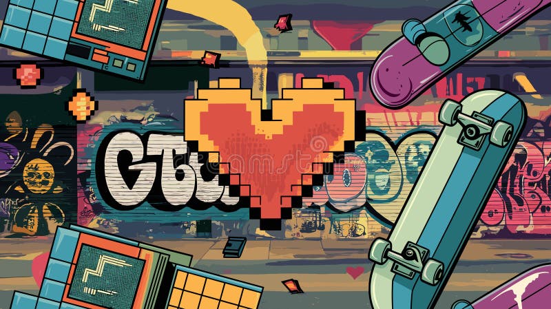 Surreal Pattern of Retro Gaming Elements and Graffiti Art Blending and ...