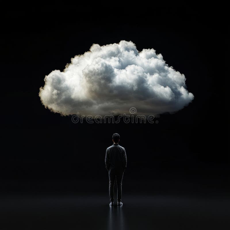 Surreal Person Standing Beneath Unique Cloud in Tranquil Setting Stock ...