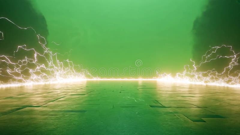 A Surreal Perspective of a Glowing Rectangular Stage with Crackling ...