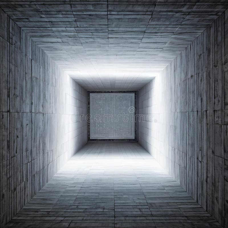 A Surreal Perspective of a Square Tunnel Lined with Metal Slabs, with a ...