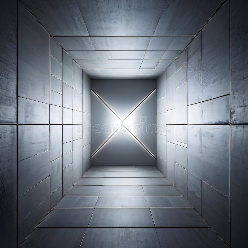 A Surreal Perspective of a Square Tunnel Lined with Metal Slabs, with a ...
