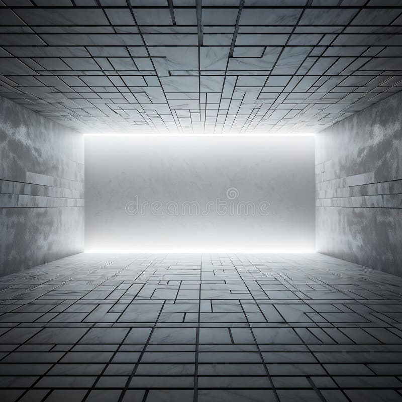 A Surreal Perspective of a Square Tunnel Lined with Metal Slabs, with a ...