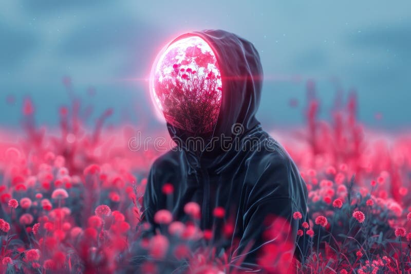 Surreal Photograph of a Man with Moon Head and Psychedelic Surroundings ...