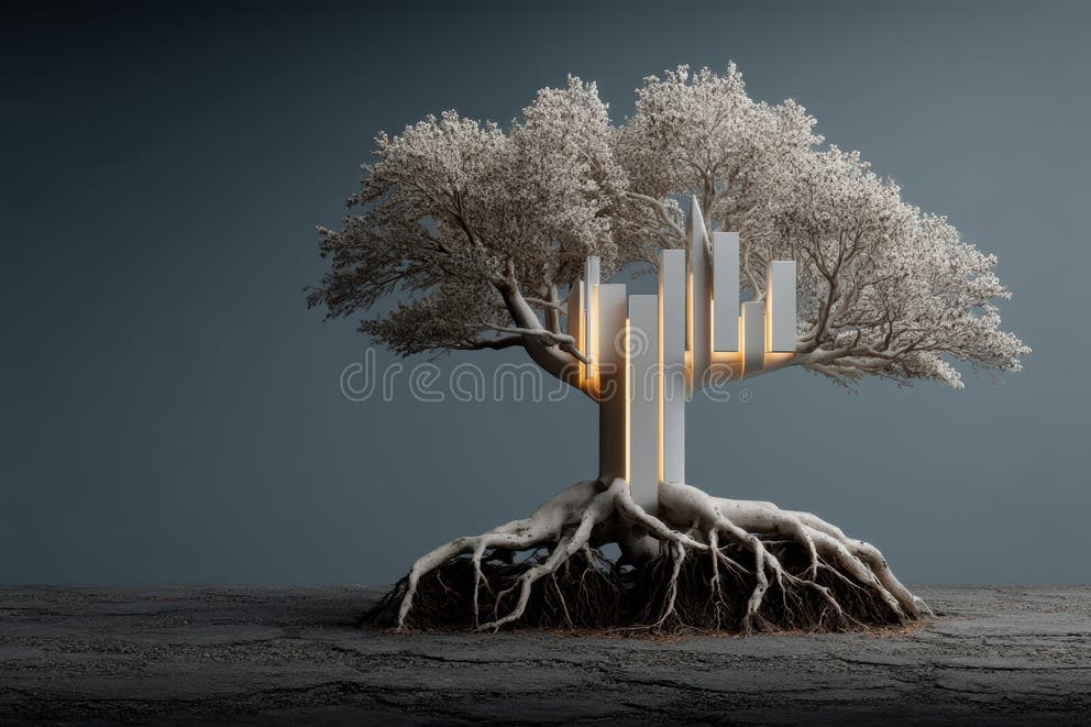 Surreal Data Tree with Glowing Branches Stock Illustration ...