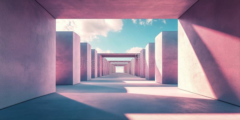 Surreal Pink Architectural Tunnel with Geometric Design Under Blue Sky ...