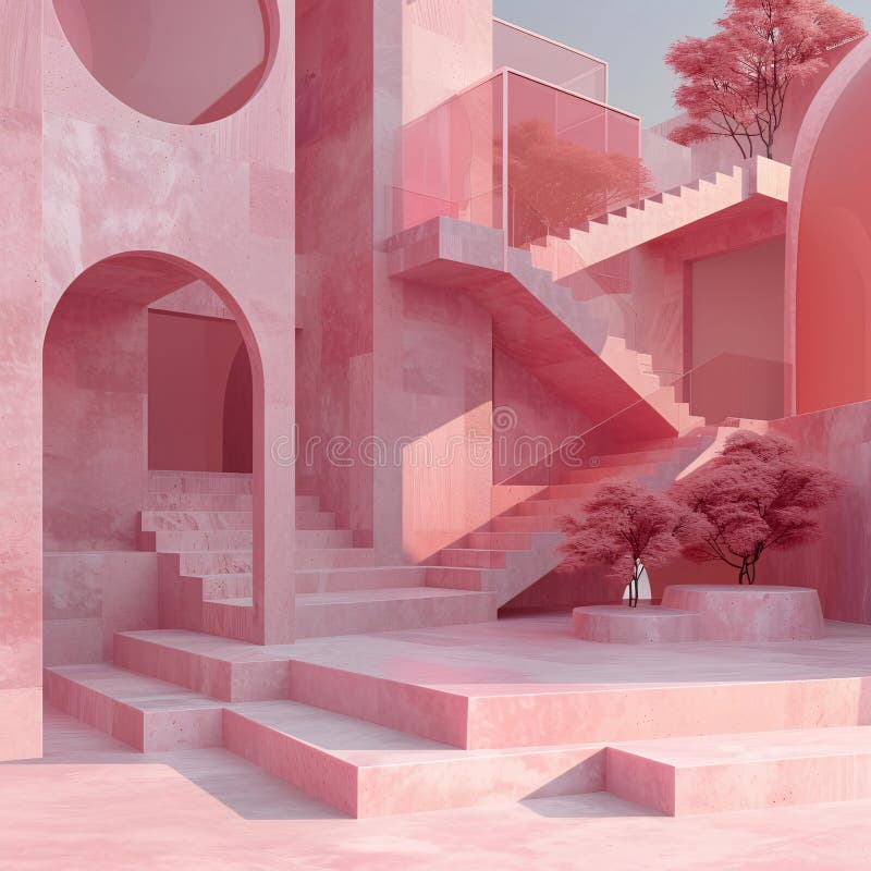 Surreal Pink Architecture in a Dreamlike World Stock Photo - Image of ...