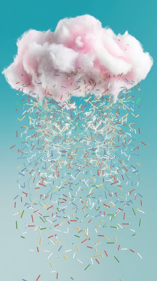 Surreal Pink Cloud Raining Sprinkles in Abstract Background, Festive ...