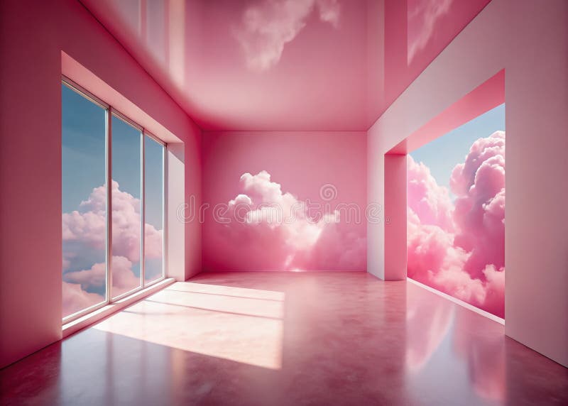 Surreal Pink Cloud Room an Empty Interior Dreamscape in Architectural ...
