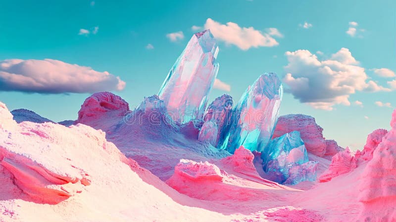 Surreal Pink Desert with Crystals Under a Vibrant Sky Stock Video ...