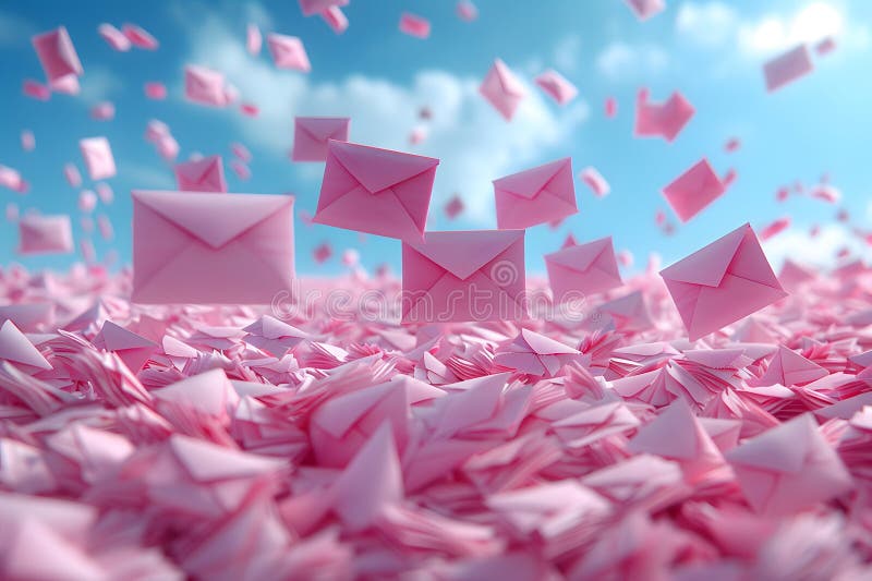 Surreal Pink Envelopes Floating in a Dreamy Landscape Concept for ...