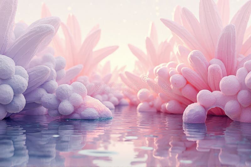 Surreal Pink and Purple Crystal Formations Reflected in Water Stock ...