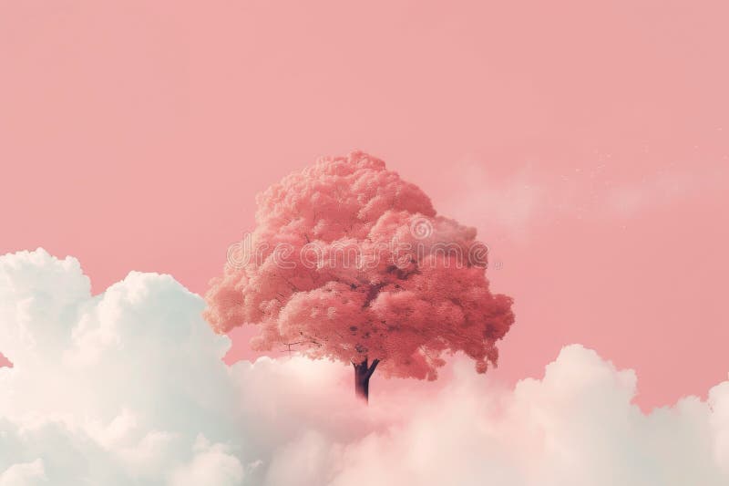 Surreal Pink Tree in a Fluffy Cloud Setting Stock Image - Image of ...