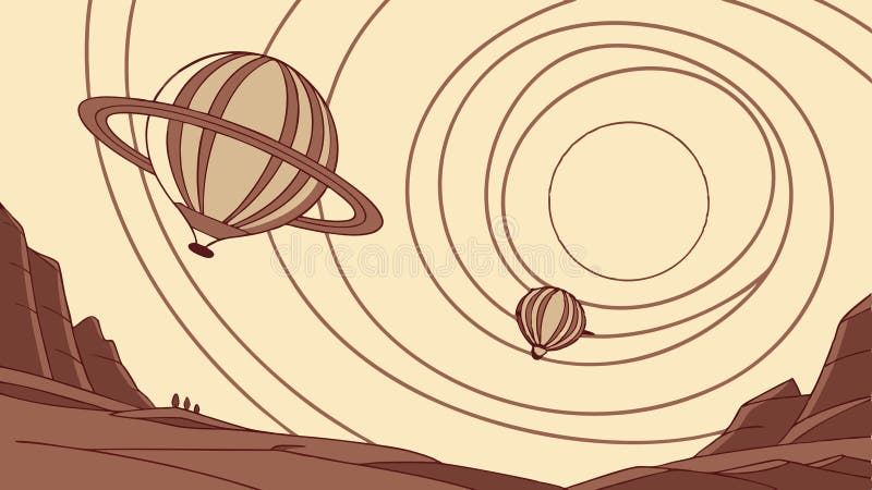 Surreal Planetary Orbits Over Desert Landscape, Vector Design ...